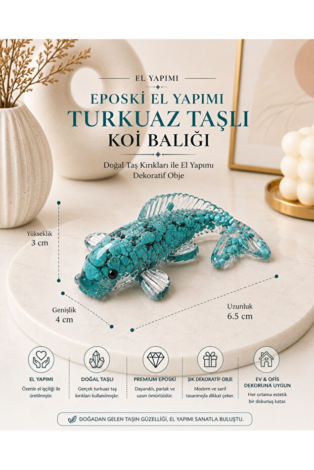 Agatella Tasarım El Yapımı Turkuaz Taşlı Epoksi Koi Balığı Dekoratif ...