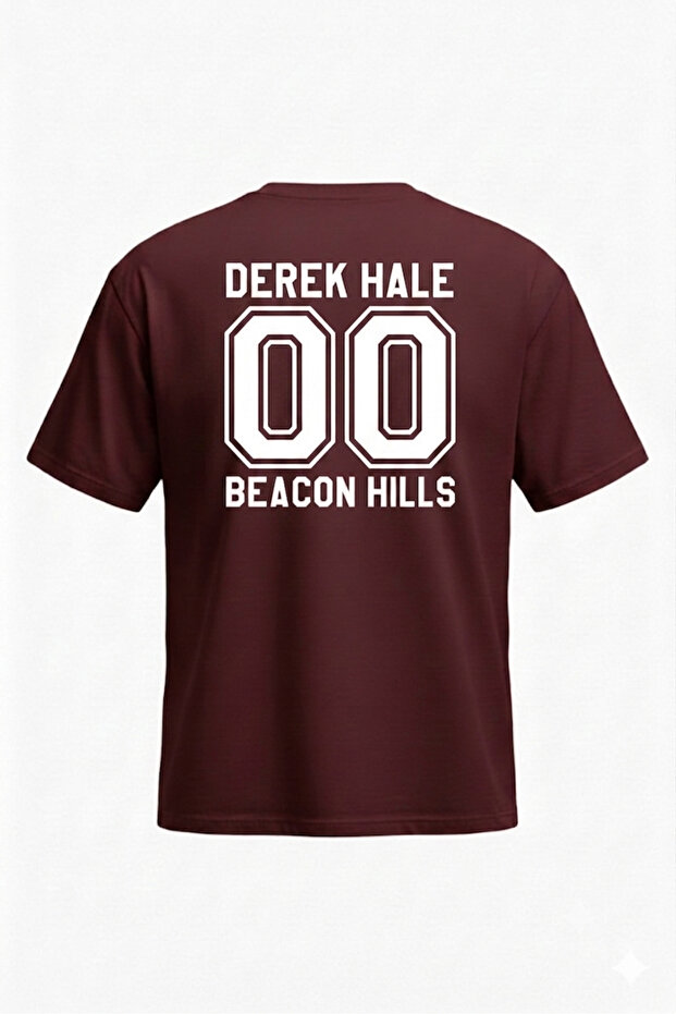 DASH WEAR Teen Wolf Derek T-Shirt - Bordo Baskılı Oversize Bisiklet ...