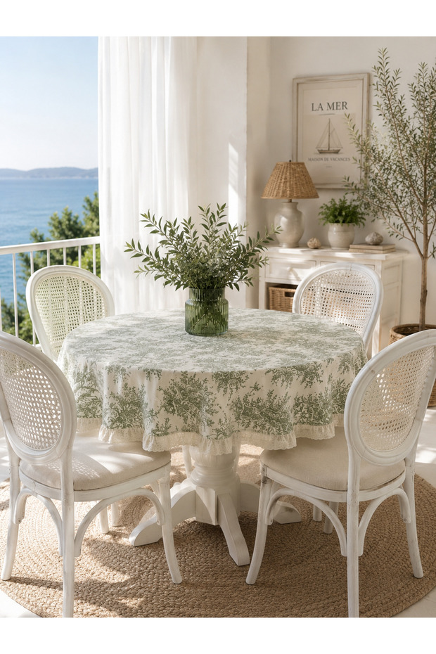 NURGİTA HOME İngiliz Desen Fisto Fırfırlı Masa Örtüsü Yuvarlak ( 140 x ...