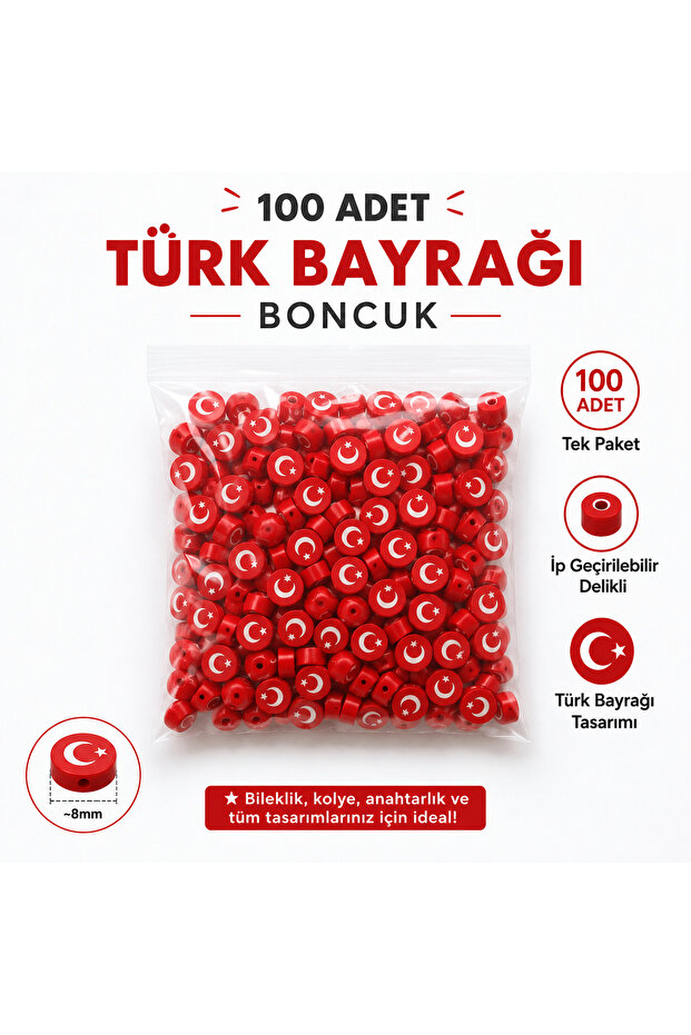 mymomsstitch (100 Adet) 8mm Türk Bayrağı Figür Fimo Boncuk Takı Yapımı ...