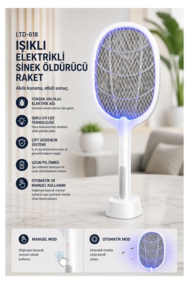 mobixa Şarj Edilebilir Sivrisinek Raketi Sinek Öldürücü Tuzak Lamba ...