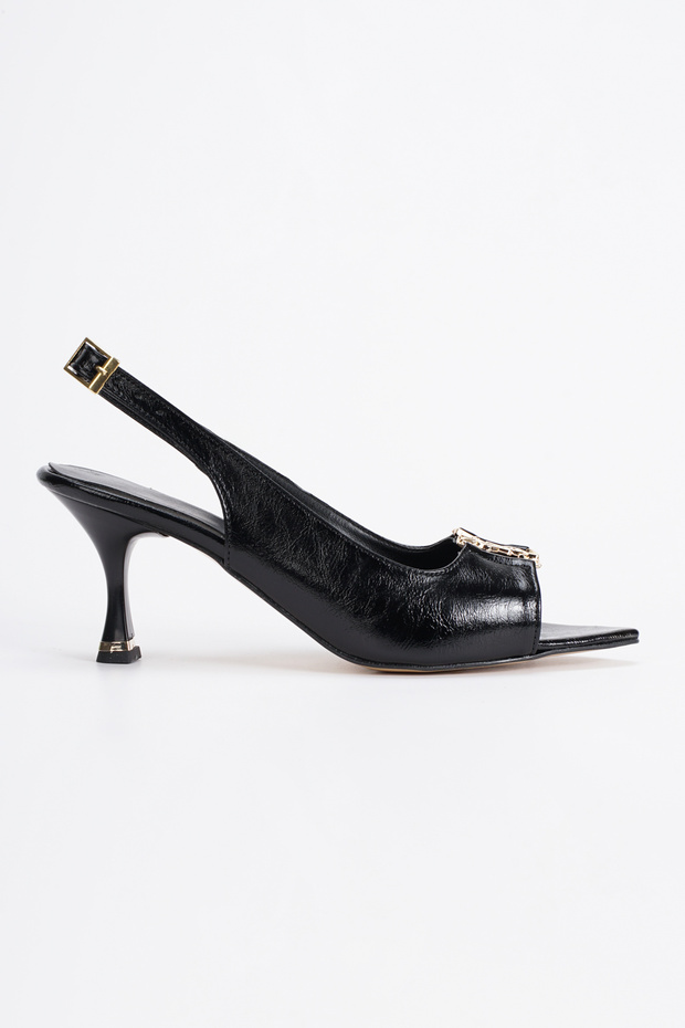 elvinshoes Jayla kadın siyah rugan tokalı siviri burun topuklu ayakkabı ...