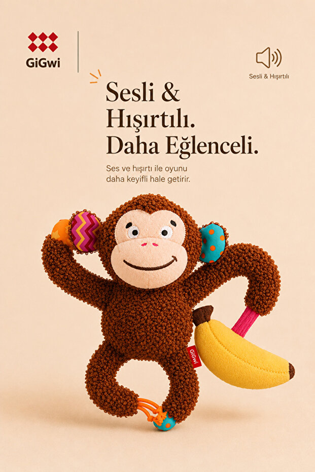 Gigwi Plush Friendz Serisi Sesli & Hışırtılı Maymun Peluş Köpek ...