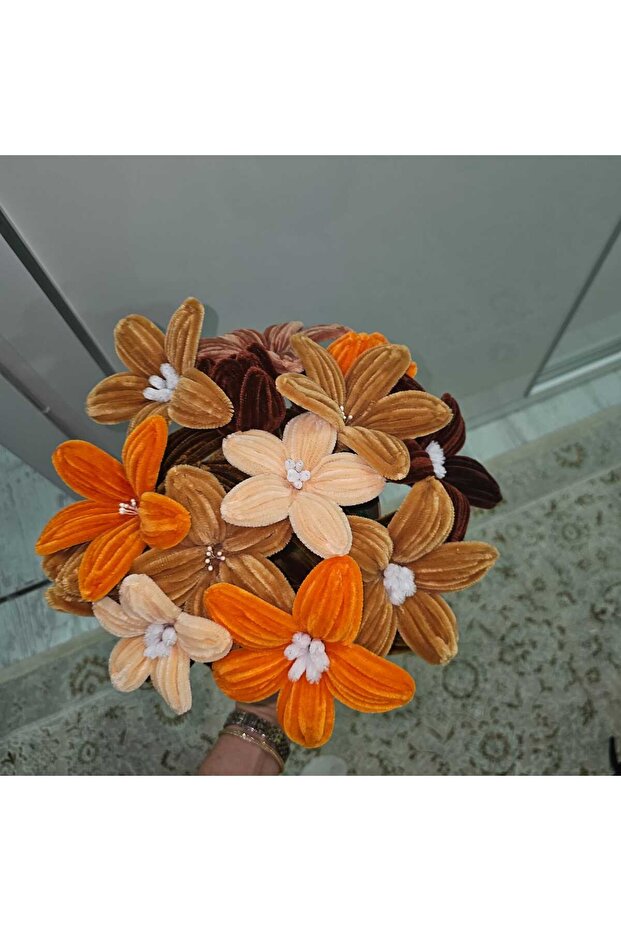 hobidaşım Kraft Silindir Kutuda El Yapımı Şönil Çiçek Buketi - Kahve ...