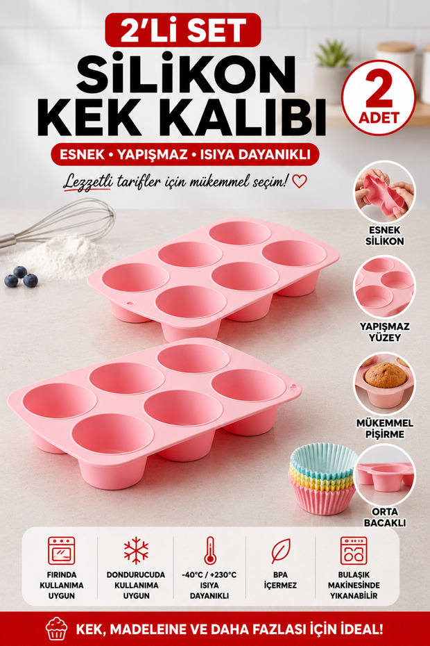 Stork 2 Adet 6'lı Silikon Muffin ve Cupcake Kalıbı - Yapışmaz Tek Parça ...