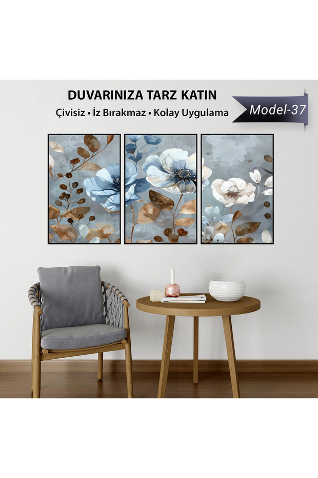 Tutunabilir Kağıt Statik Tutunma Özellikli 3’lü Mavi Kahve Çiçek ...