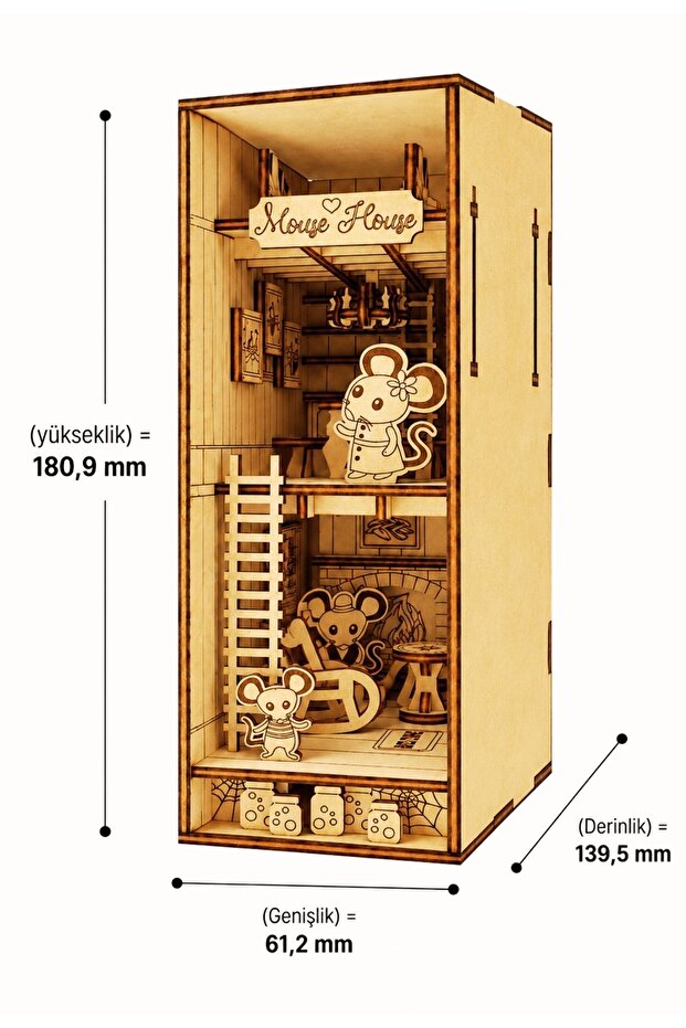 ALGWOOD Mouse House Ahşap 3D Puzzle Diorama Kitap Ayracı – Peri LED ...