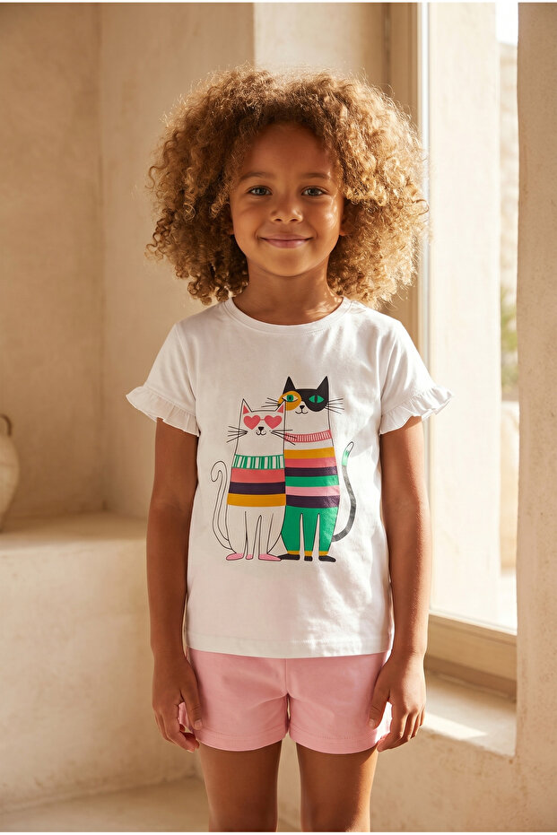Katia & Bony Çocuk Kedi Desenli Şortlu Pijama Takımı - Fiyatı, Yorumları