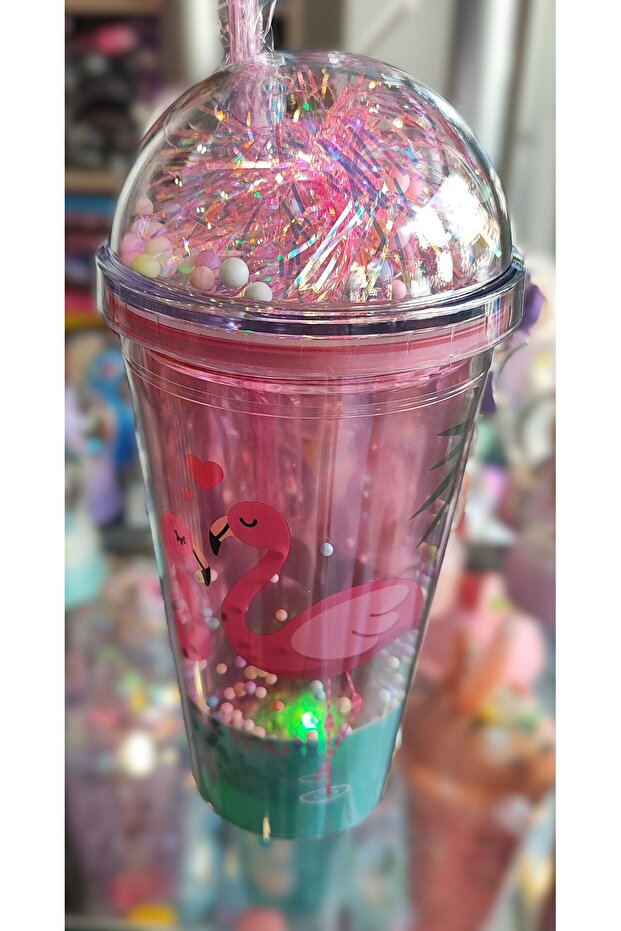 ada çanta kırtasiye Flamingo figürlü Işıklı model süslü kapaklı pipetli ...