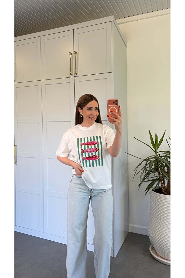 elif teke Fish T-shirt Ekru - Fiyatı, Yorumları
