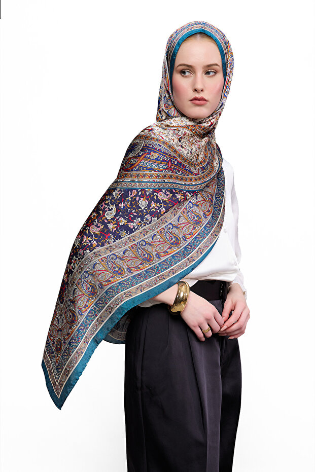 ŞALLOVES SHINA Parlak Paisley Desenli Baskılı Şal – Petrol & Lacivert ...
