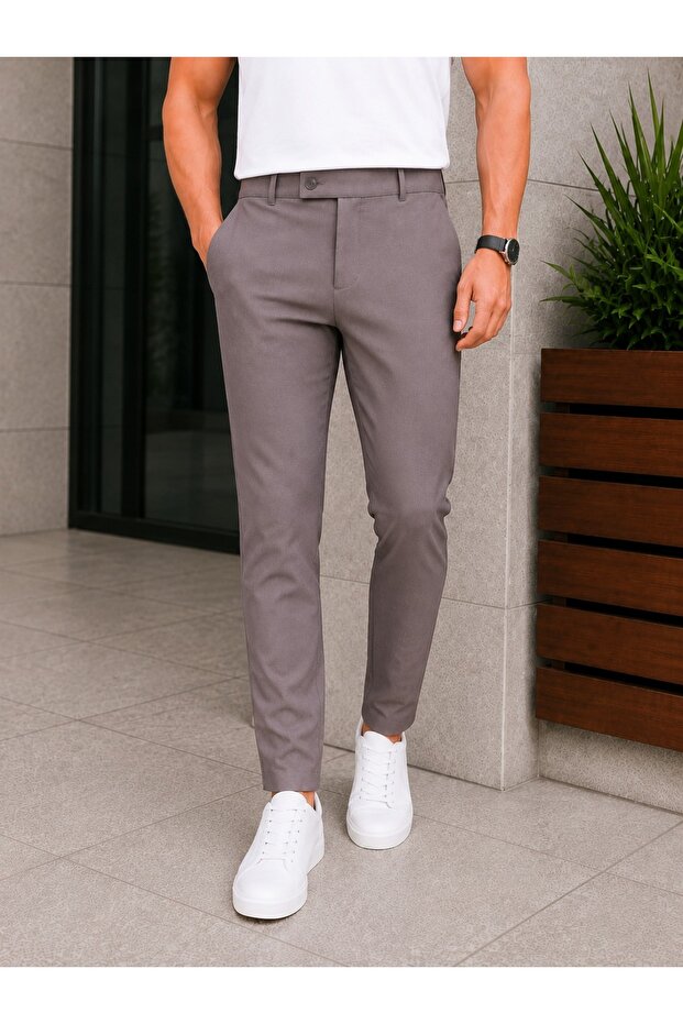 Ser Joven Men's Mink Slim Fit Lycra Side Pocket Ankle Length Plain ...
