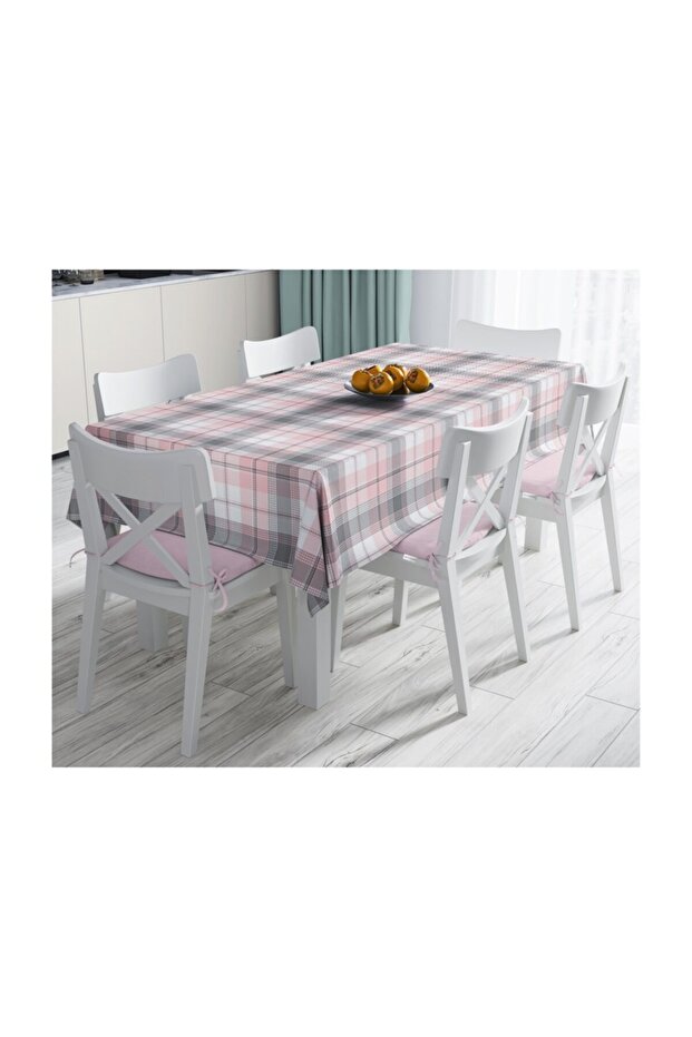 Realhomes Pembe Gri Ekose Desenli Dekoratif Leke Tutmaz Masa Örtüsü ...