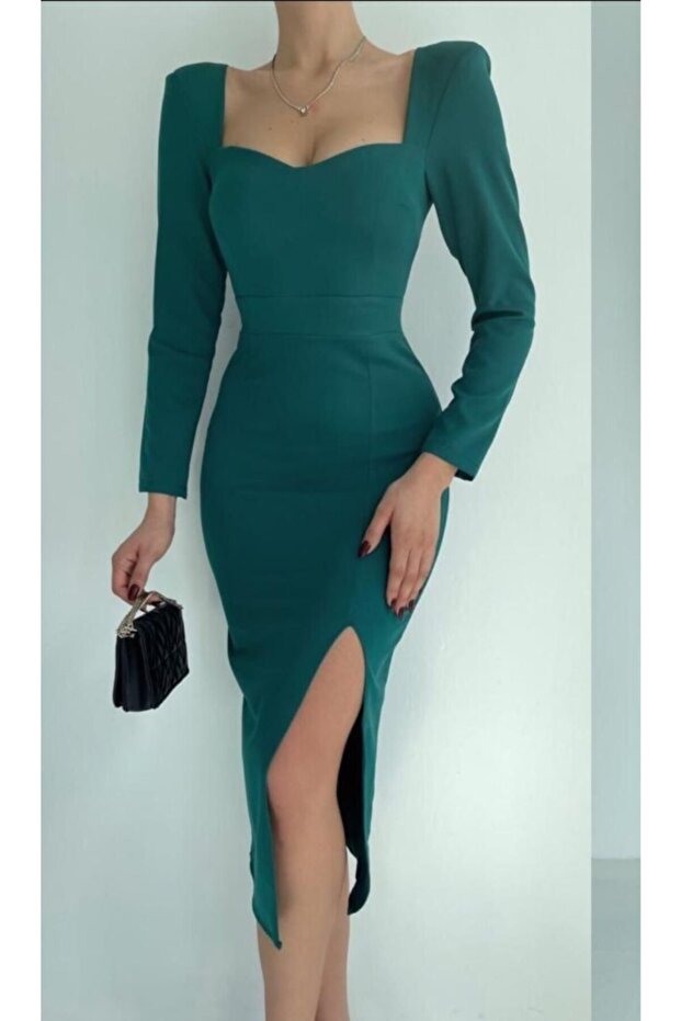 LİSAA BUTİK Sweetheart Neckline Slit Midi Dress- Trendyol