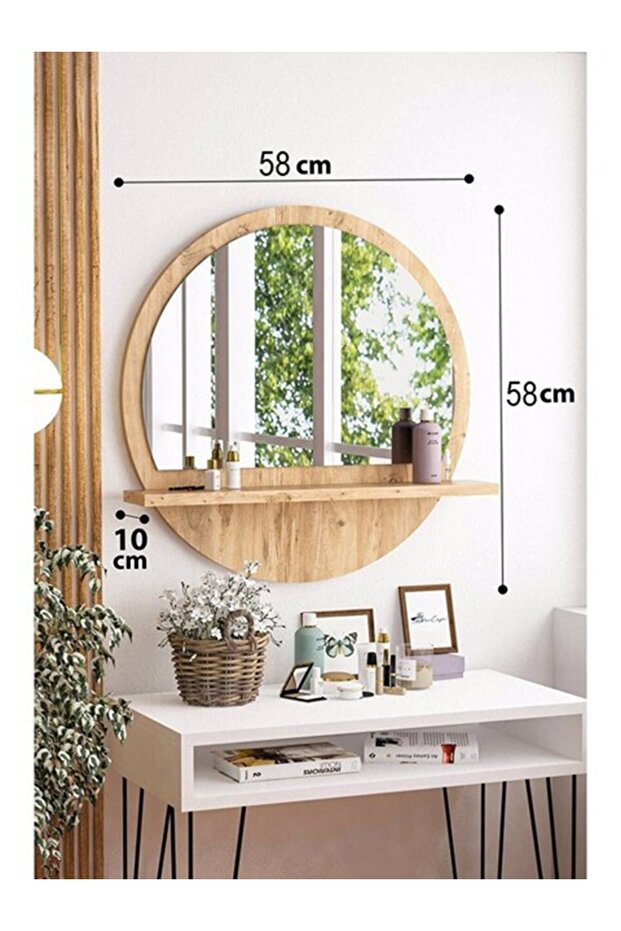 nysamo Tarz Design 58 Cm Yuvarlak Safir Meşe Raflı Dresuar Konsol Duvar ...