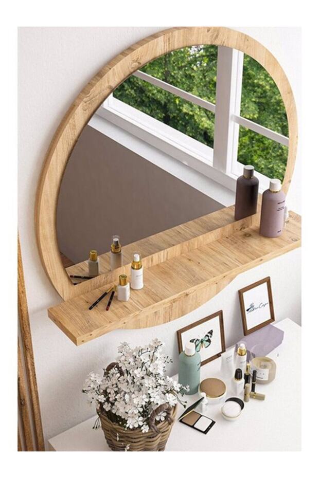 nysamo Tarz Design 58 Cm Yuvarlak Safir Meşe Raflı Dresuar Konsol Duvar ...
