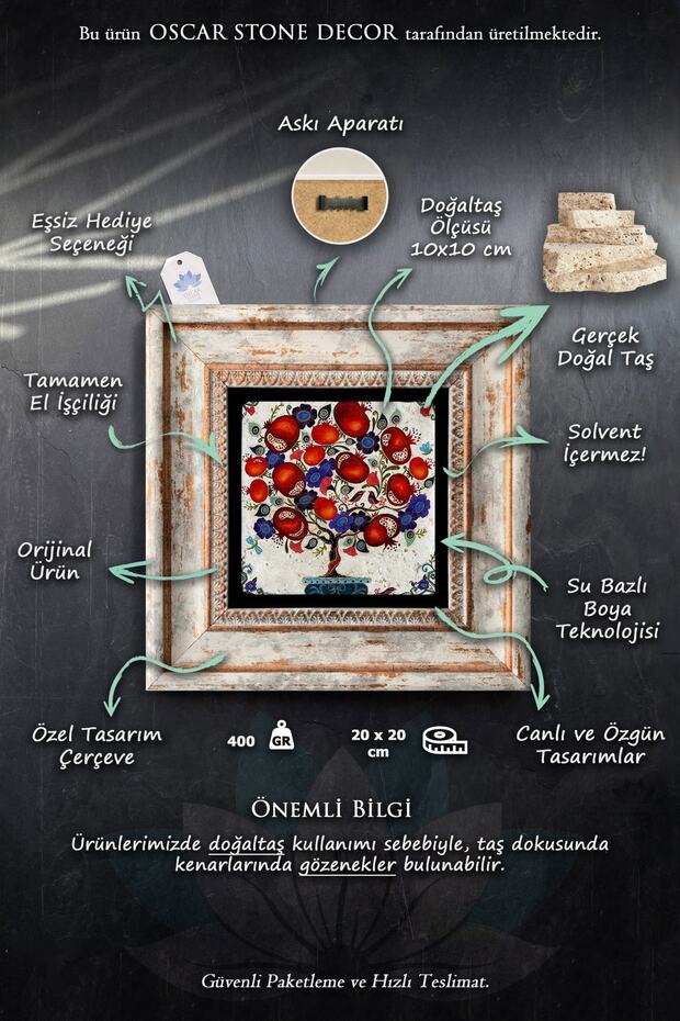 Oscar Stone Decor Çerçeveli Taş Tablo 20x20 Cm-wall Decor - Fiyatı ...