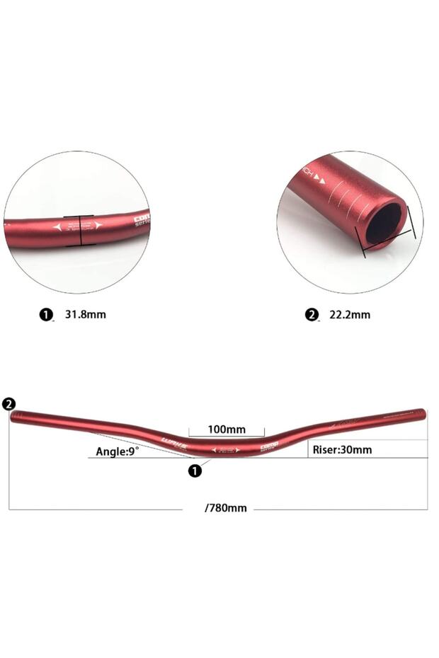 Asroya Wake Kırmızı Bisiklet Alümiyum Gidon 780mm 31,8mm Bisiklet ...