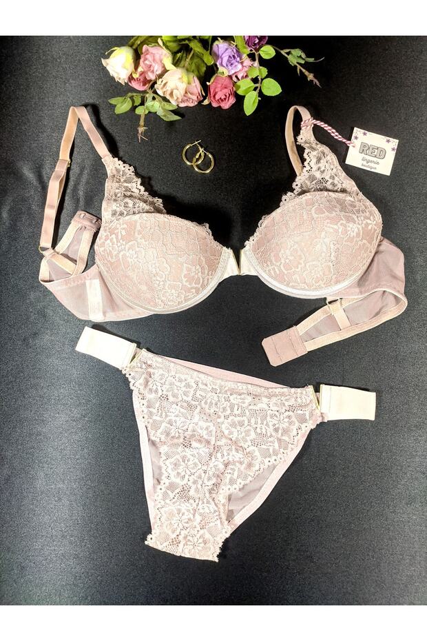 red iç giyim Vendetta Lace Embroidered Soft Cup Powder Bra Panty Set ...