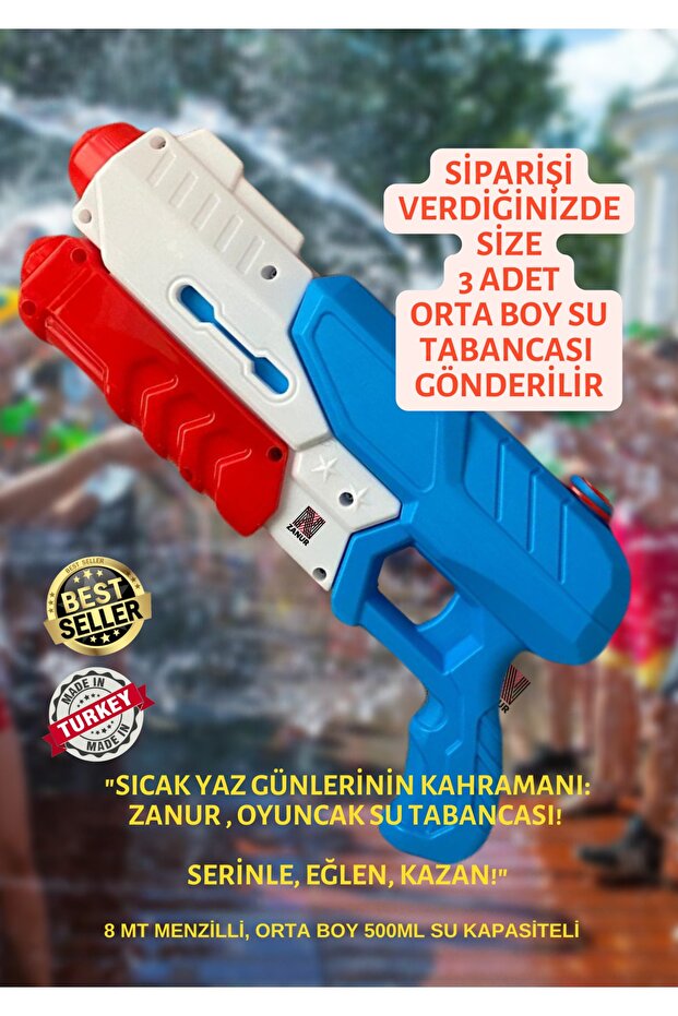 zanur 3lü PAKET Su Tabancası Pompalı su Tabancası oyuncak, 500ml HAZNELİ - Fiyatı, Yorumları