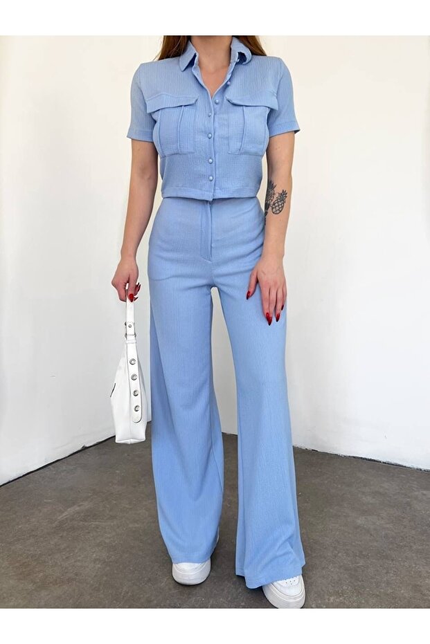 VOLT CLOTHİNG Costum de damă cu pantaloni și plăcuțe cu nasturi- Trendyol
