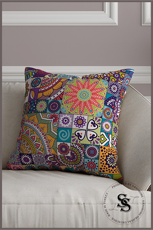 Saso Patchwork Mandala Desenli Dijital Baskılı Kırlent Kılıfı - Fiyatı ...