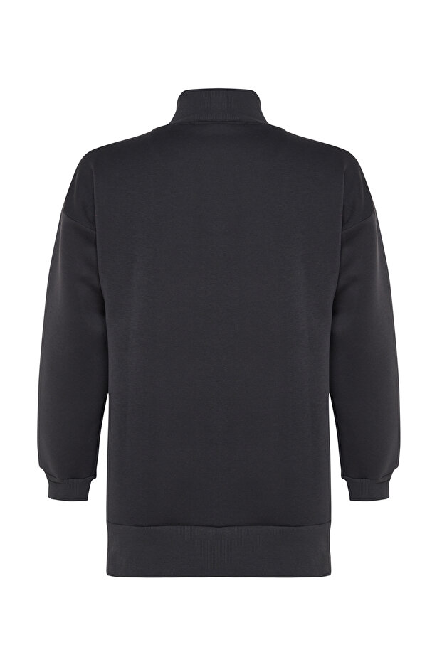 Trendyol Collection Anthracite Oversize / Wide Fit Zippered Stand ...