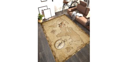 Resmiro Dünya Haritası Çizimi Ve Pusula Desenli Dijital Baskılı Halı ...