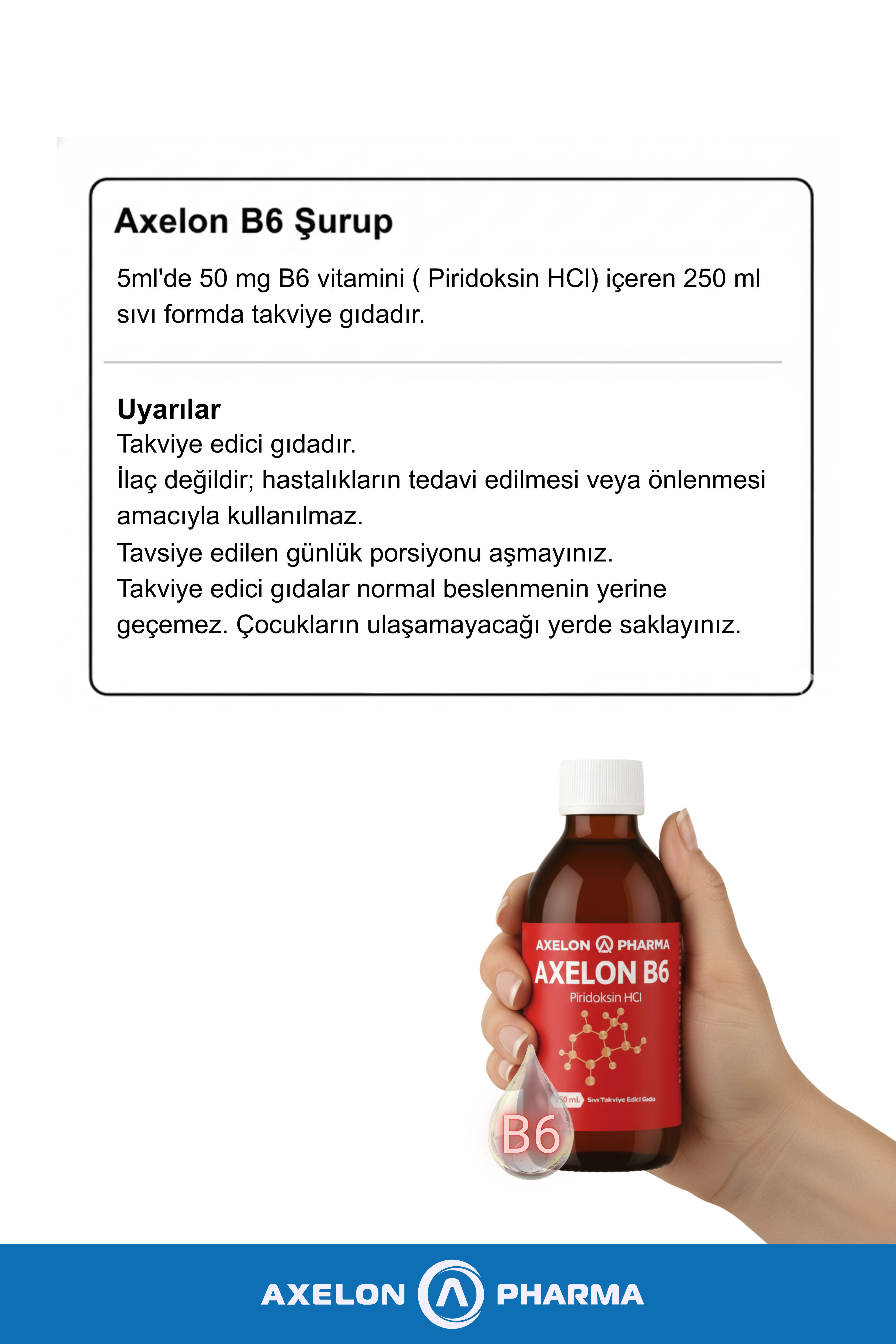 AXELON PHARMA AXELON B6 Şurup – 250 ml Pridoksin içeren Sıvı Takviye ...