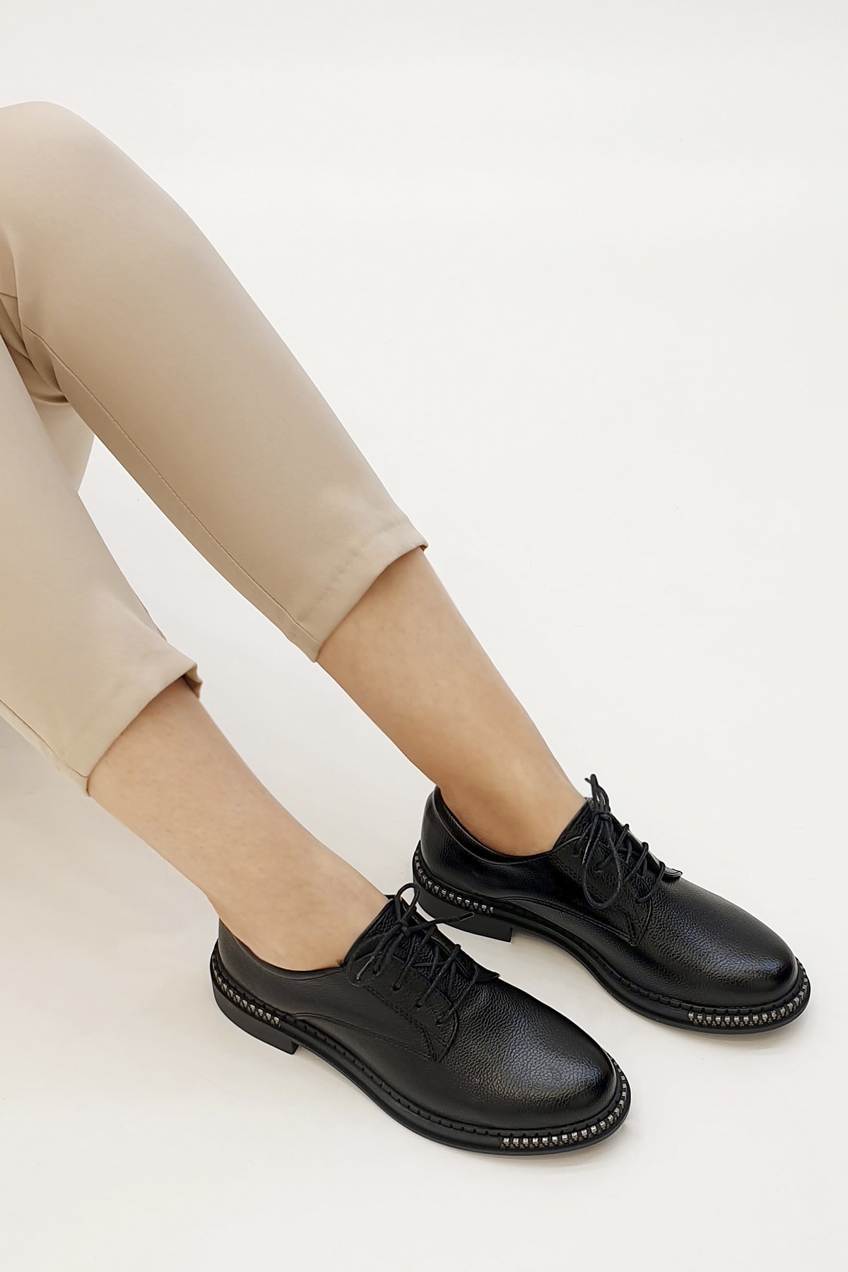 Marjin Siyah Kadın Adef Günlük Oxford Ayakkabı