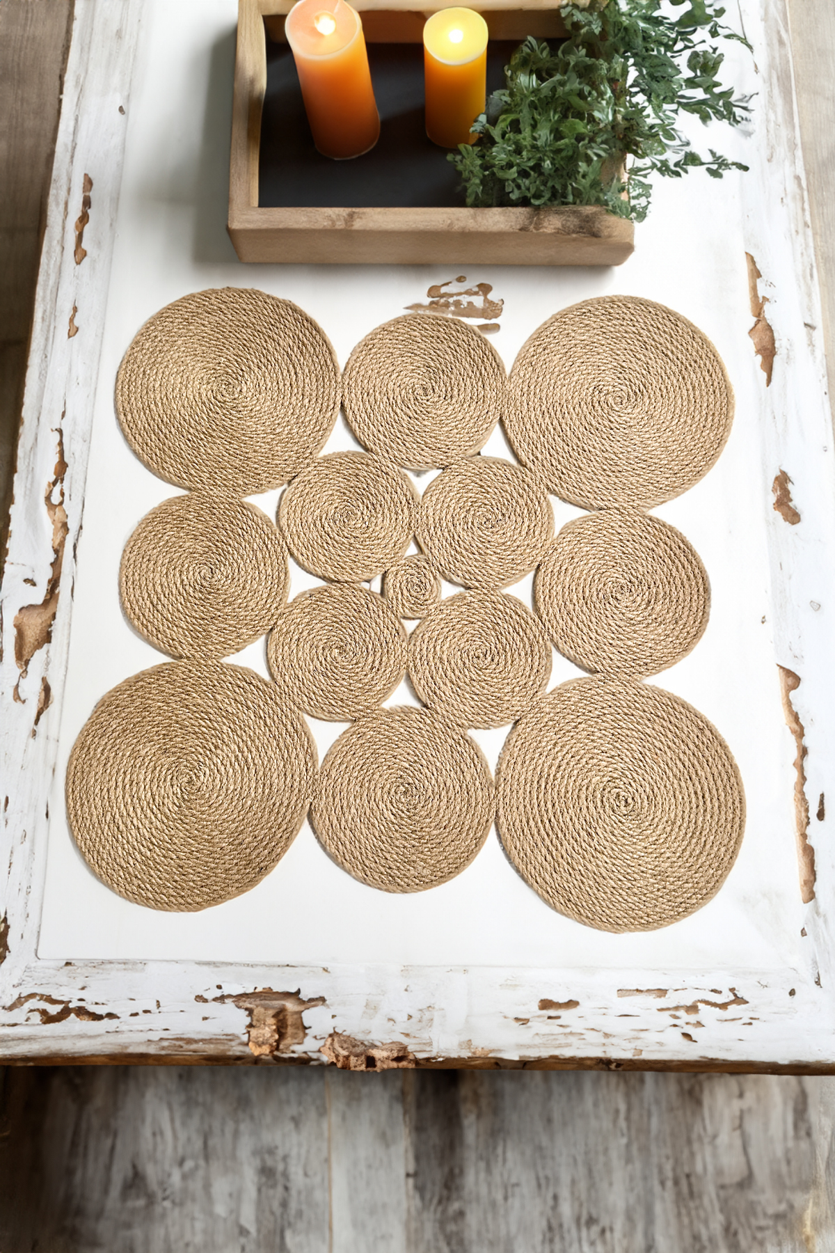 Homever Doğal Jüt Hasır Runner, 70x70cm, El Yapımı, Kare Jüt Halat ...