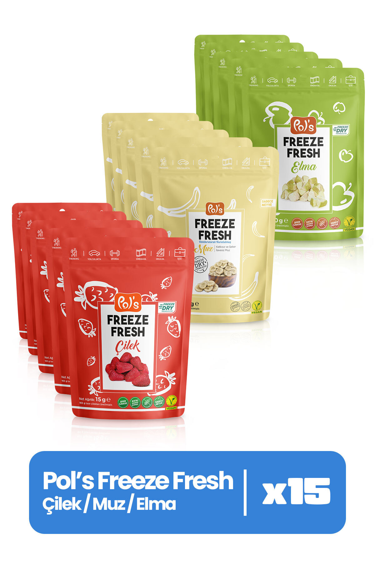 Pol's Freeze Fresh 5 Çilek, 5 Muz, 5 Elma X15 Adet Freeze Dry ...