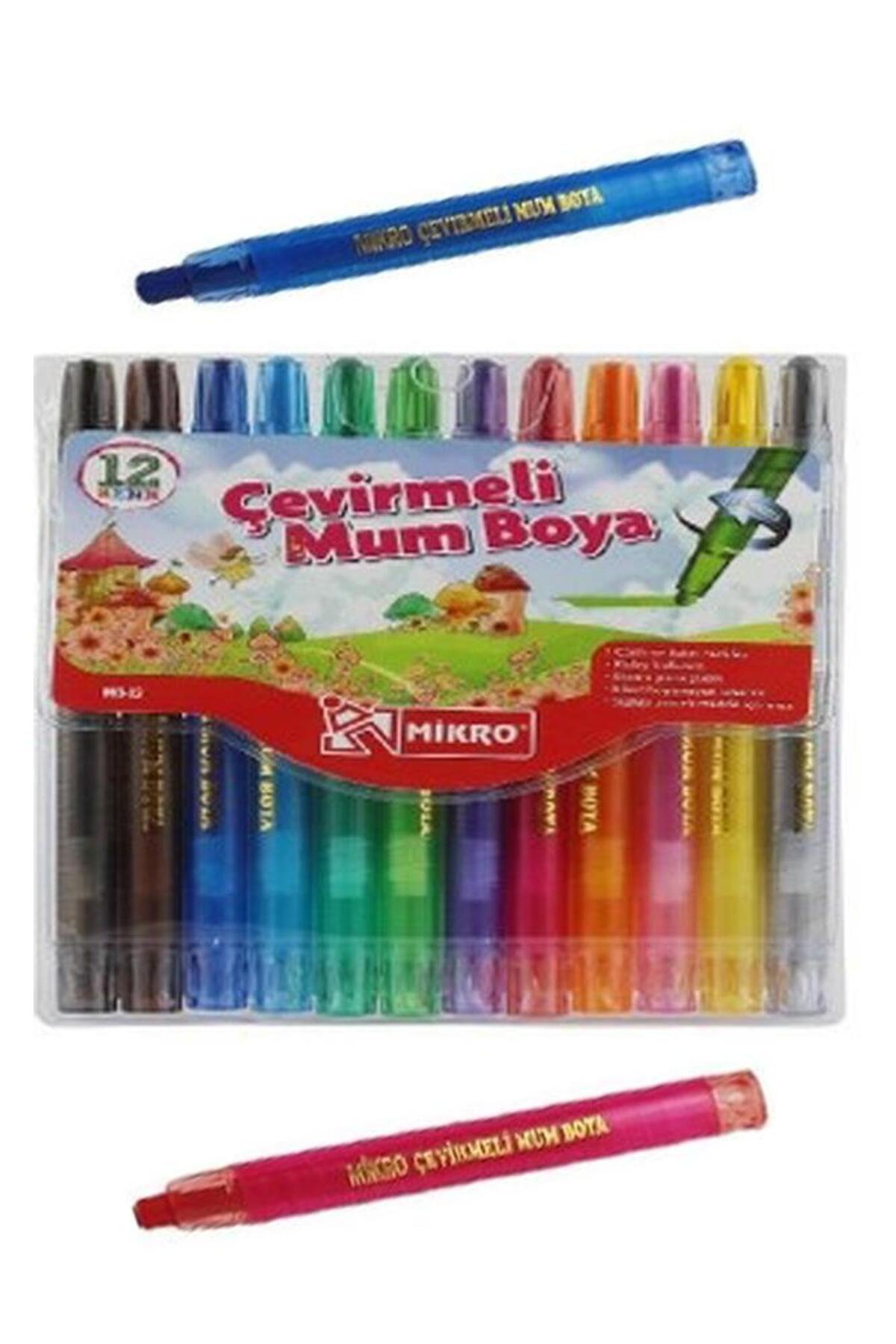 Mikro 12 Renk Çevirmeli Mum Boya 1 Paket 12 Li Mumboya Çevirmeli Kısa ...