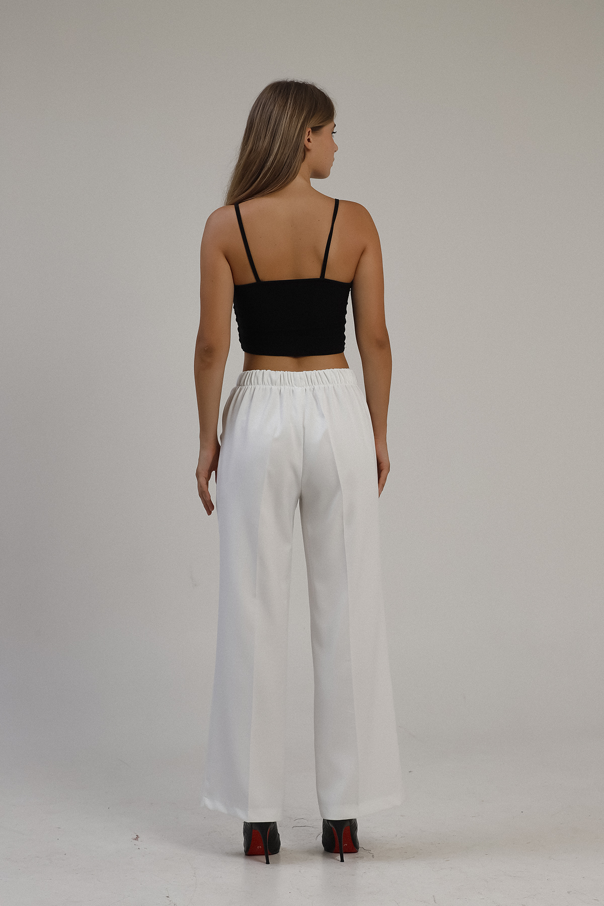 NELSA Beyaz Palazzo Beli Lastikli Cepli Yüksek Bel Dokuma Kadın ...