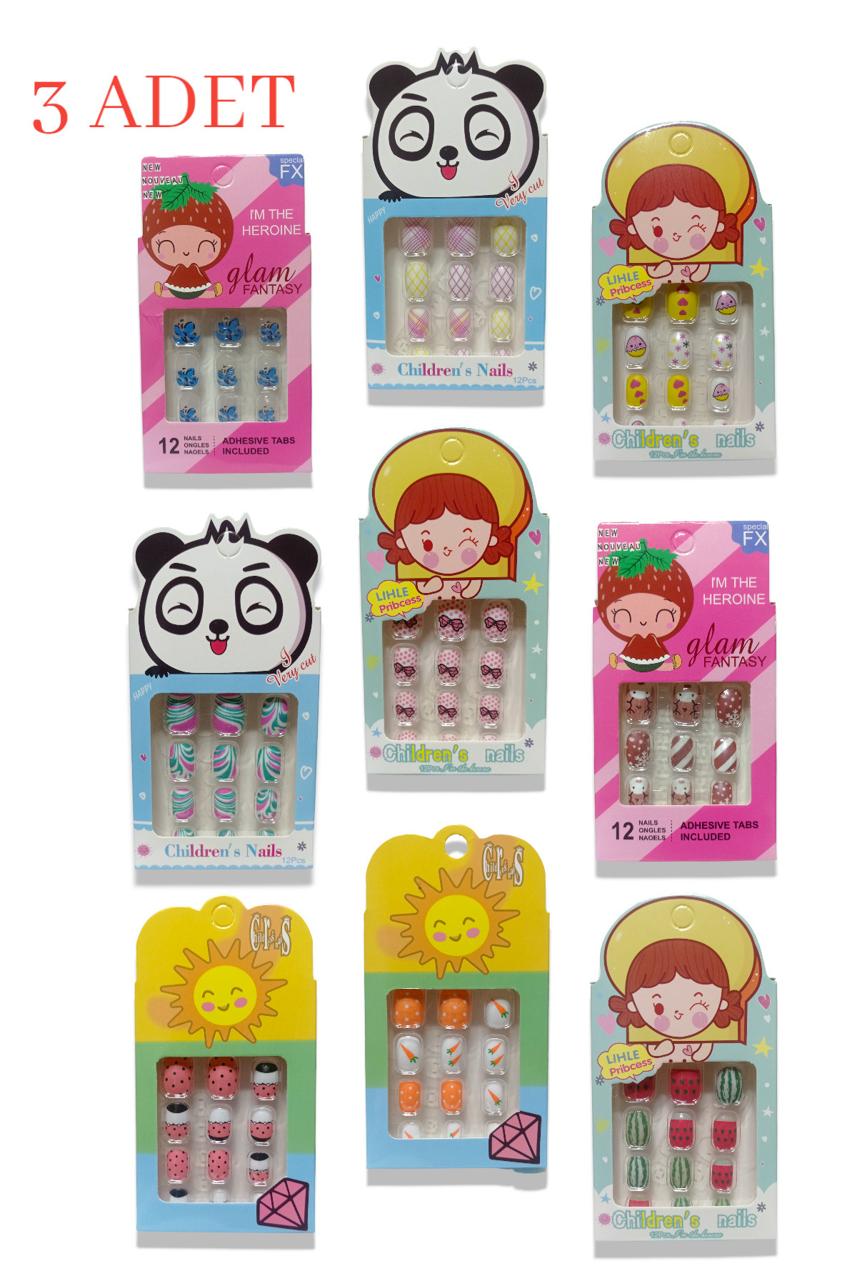 LYLLIA 3 Adet Kendinden Yapışkanlı Kız Çocuk Desenli Karışık Renk 12'li ...