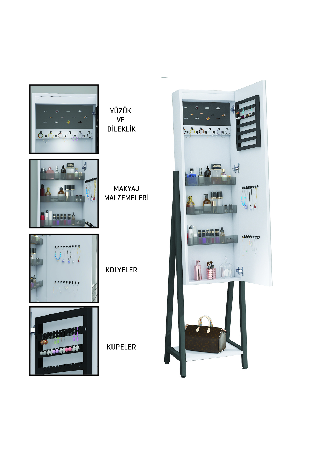 DECOBOX Eyfel Led Aydınlatmalı Boy Aynalı Kilitli Takı Dolabı Fiyatı, Yorumları - Trendyol