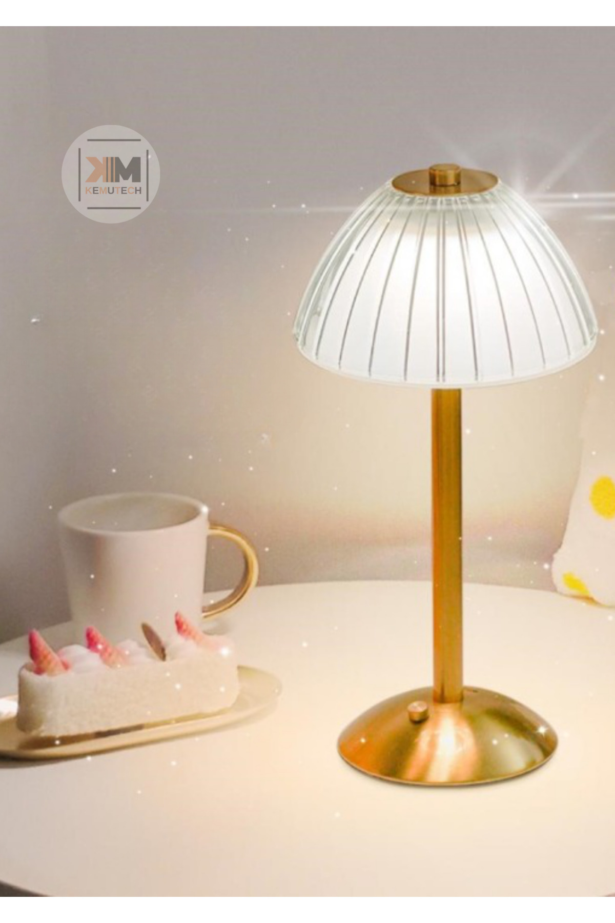 BEKAZE Dekoratif Kristal Şarjlı Şapka Gold Led Abajur, Yılbaşı Masa Lambası, Dokunmatik 3 Renk ...