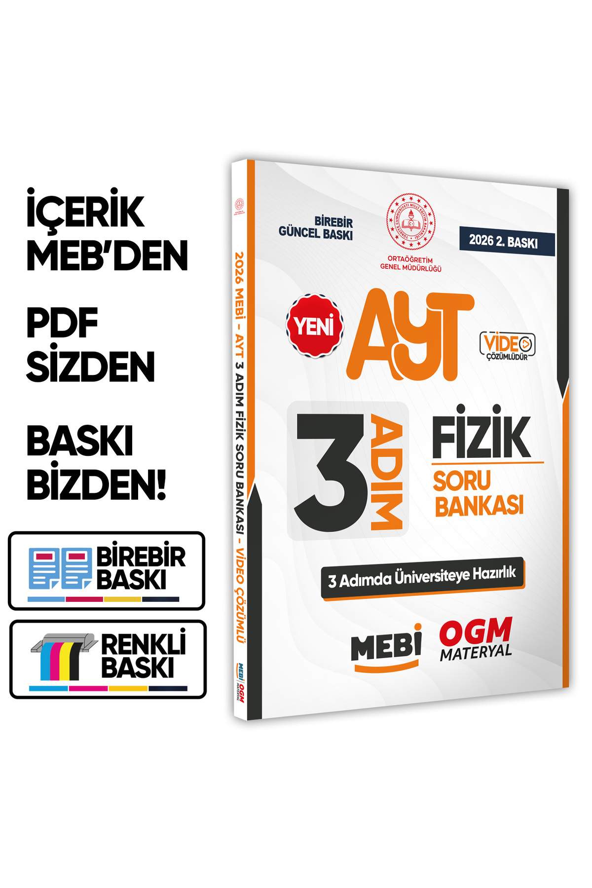Karakutu Yayınları 2026 AYT MEBİ-OGM 3 ADIM Fizik Soru Bankası RENKLİ ...