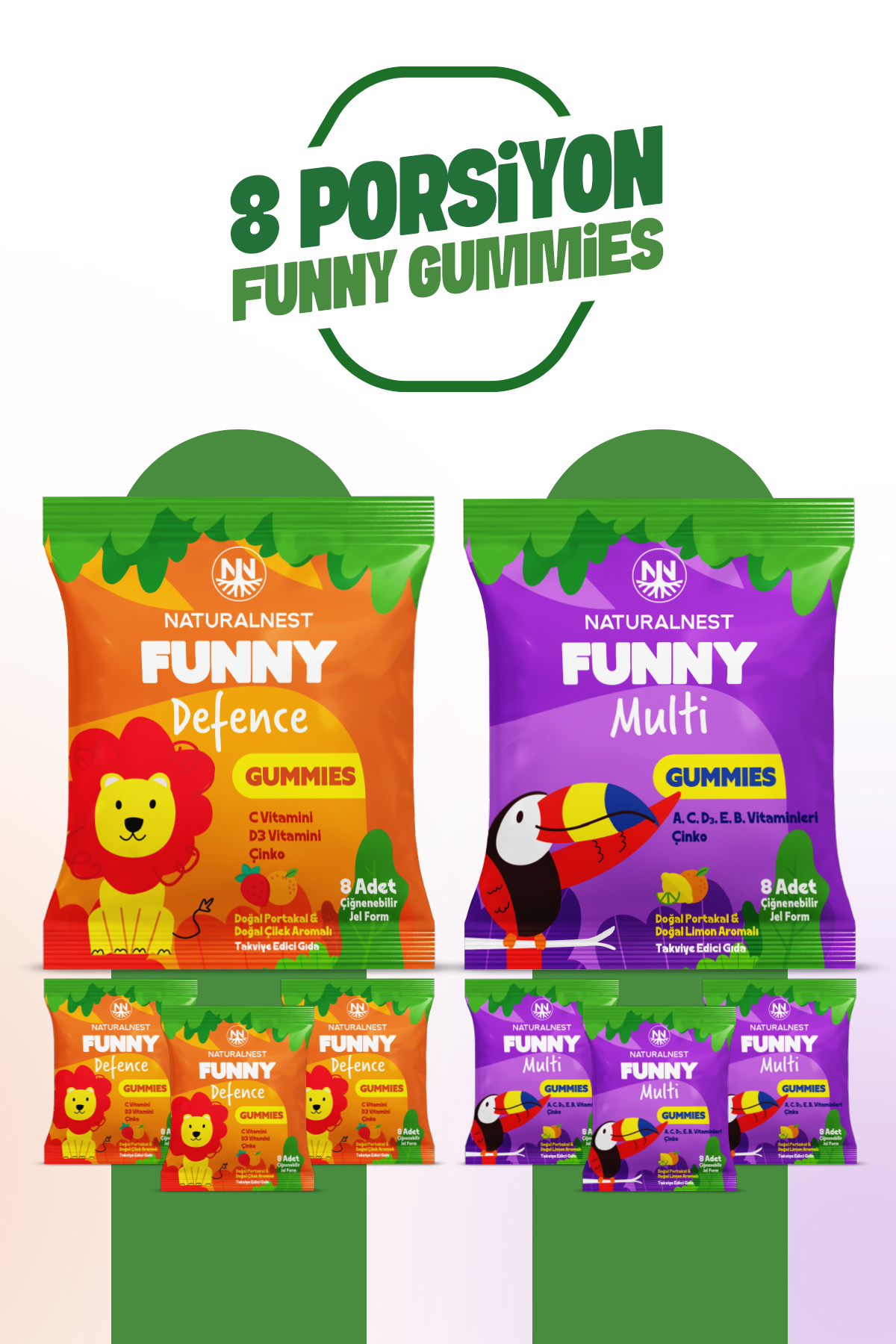 Natural Nest Funny Multi & Defence Gummies Set — x4 Multi - x4 Defence ...