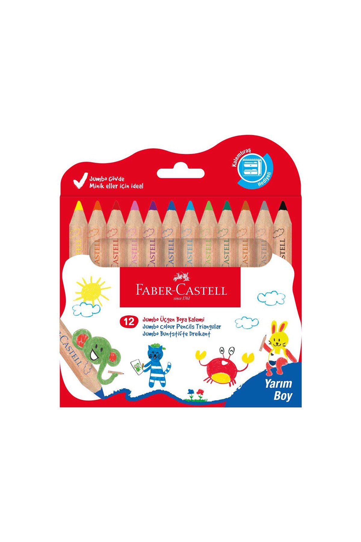 Faber Castell Natural Jumbo Boya Kalemi, Yarım Boy, 12 Farklı Renk ...