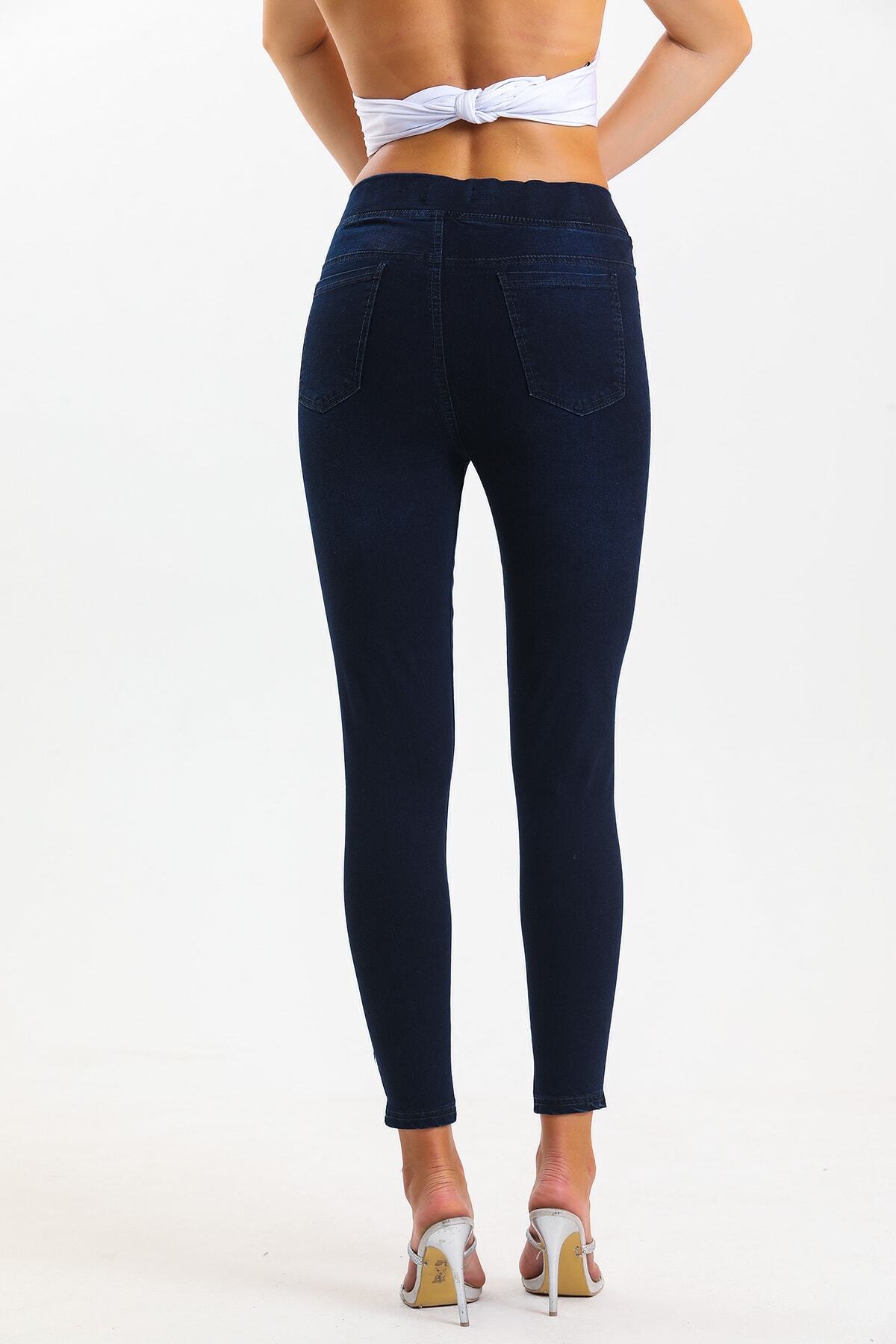 ÜK COLLECTİON Kadın Kot Tayt Pantolon Toparlayıcı Full Likralı Beli Lastikli Yüksek Bel Büyük ...