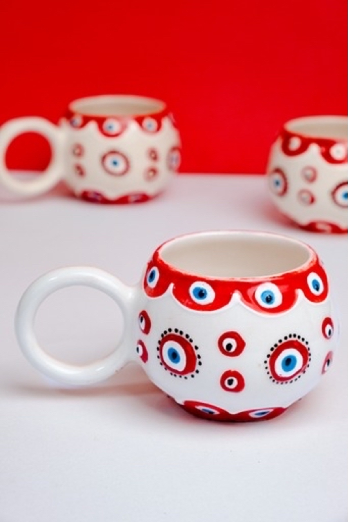 İlbay Çini Takı Seramik El İşleme Fincan Mug Ece Kırmızı Nazar Kupa ...