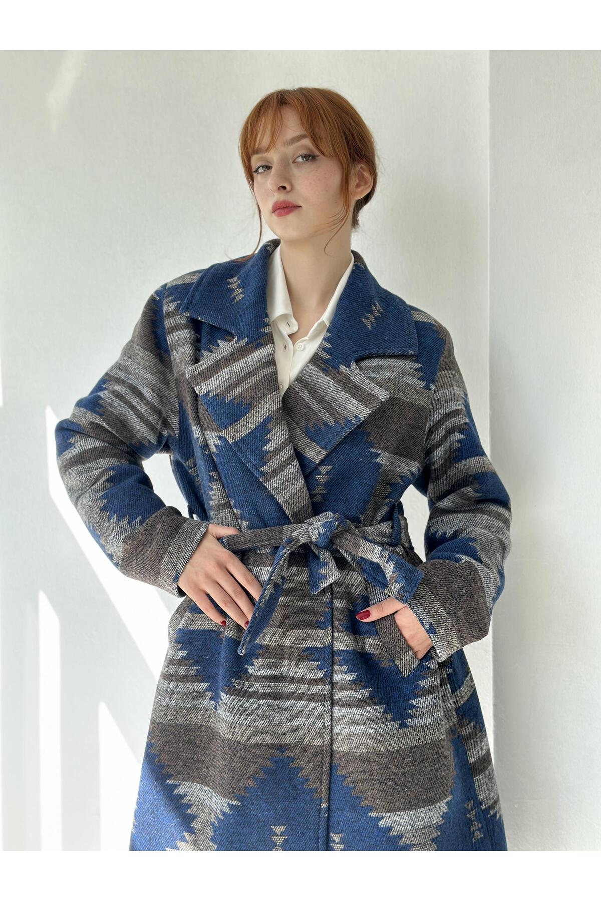 Retrobird Özel Tasarım Retro Model Oversize Kruvaze Kareli Kaşe Kaban ...