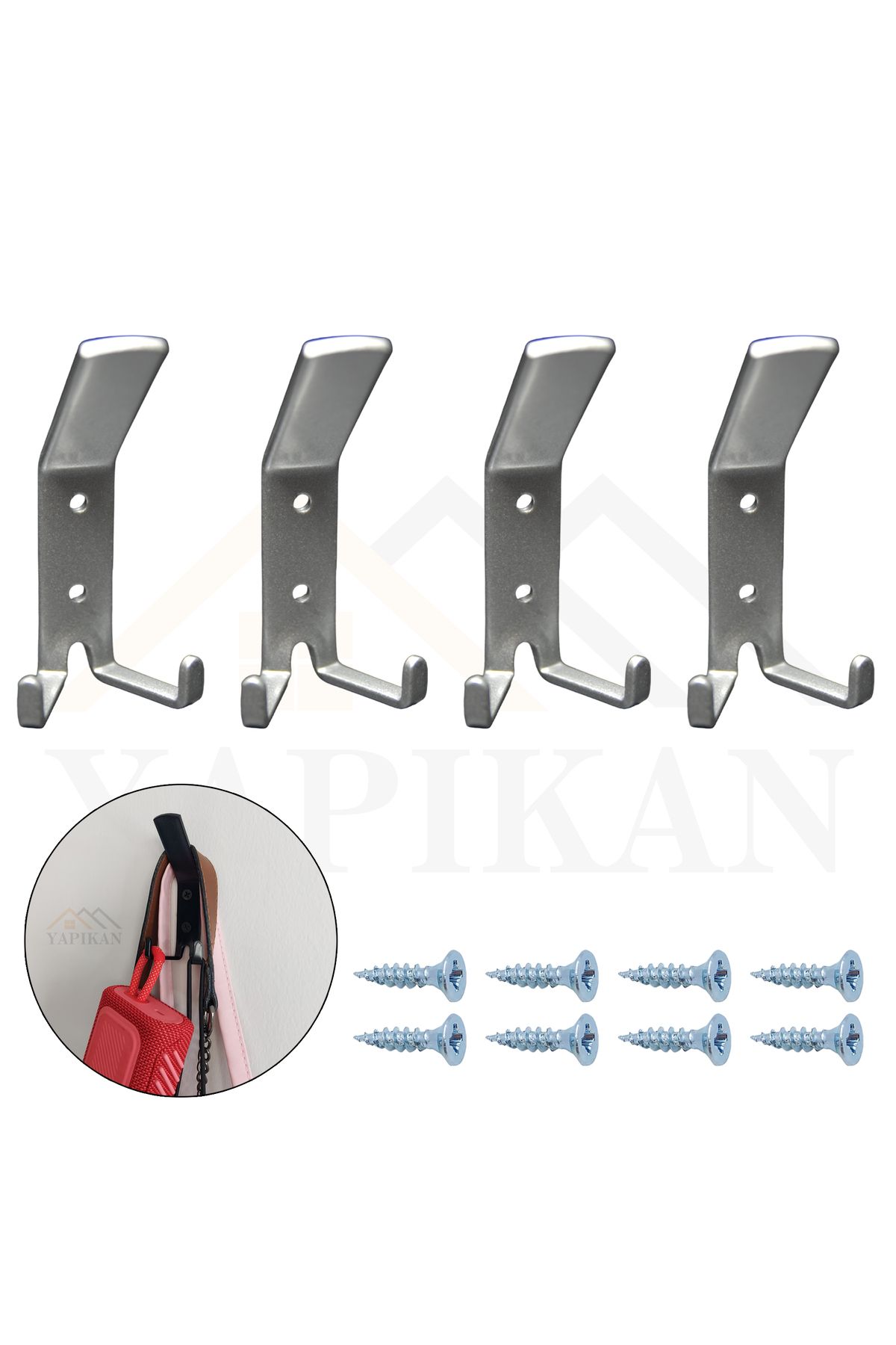 Yapıkan 4 Ad Çelik Portmanto Koç Askı Gümüş Metal Okul Çanta Masa