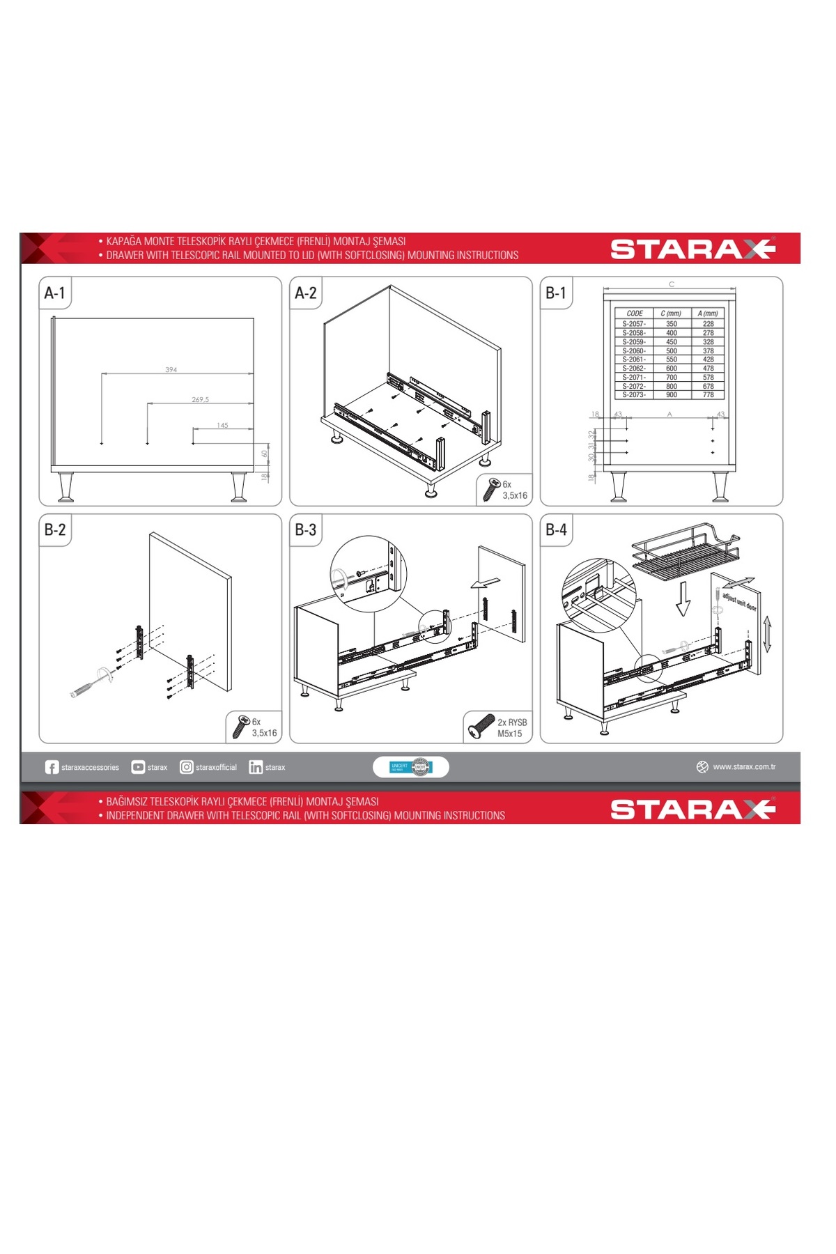 Starax S-2012-C Bağımsız Teleskopik Raylı Çekmece, Modül 60 cm - Fiyatı ...