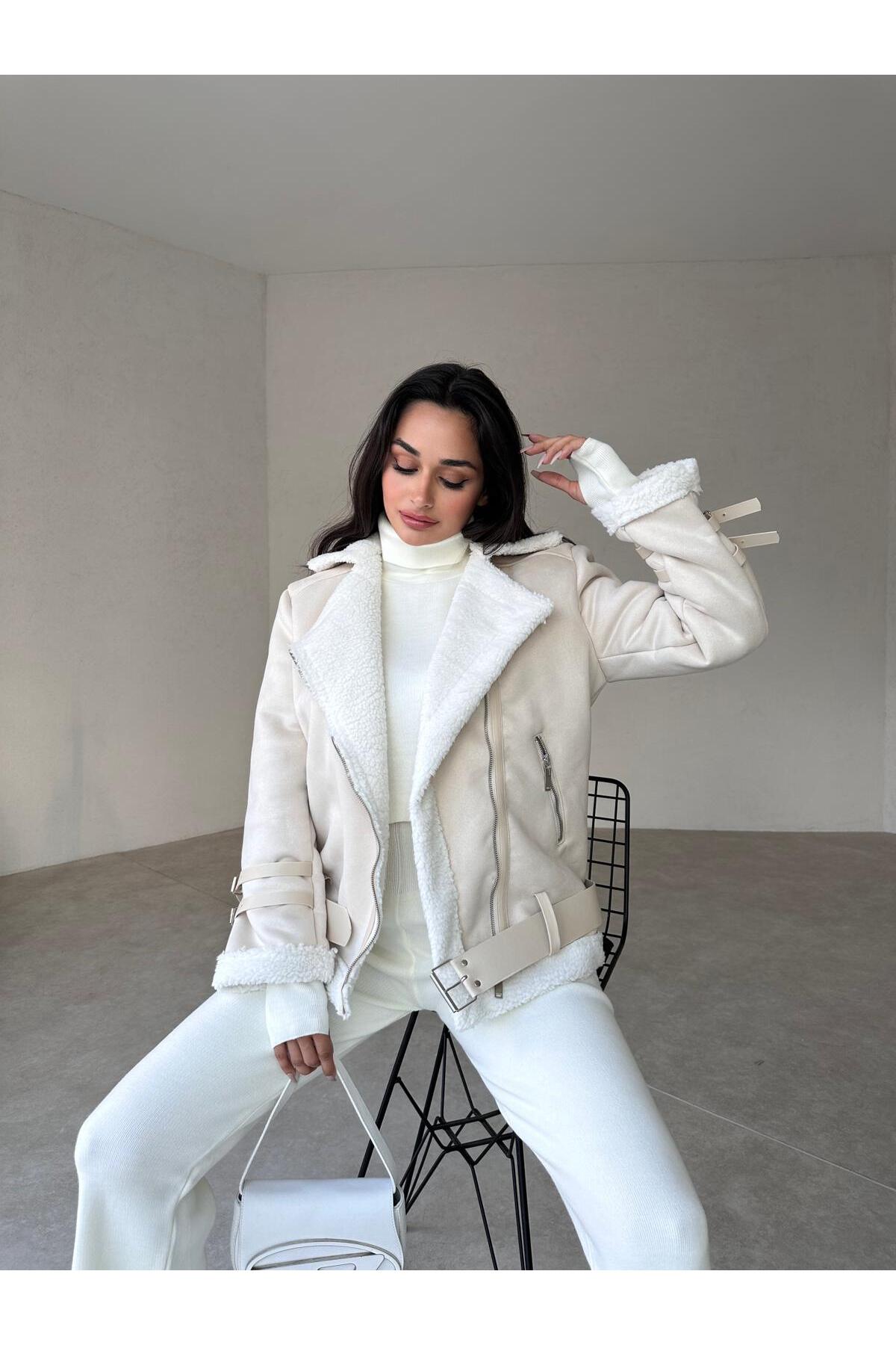 munora butik Süet Kumaş Kemerli Krem Biker Mont Fiyatı, Yorumları ...