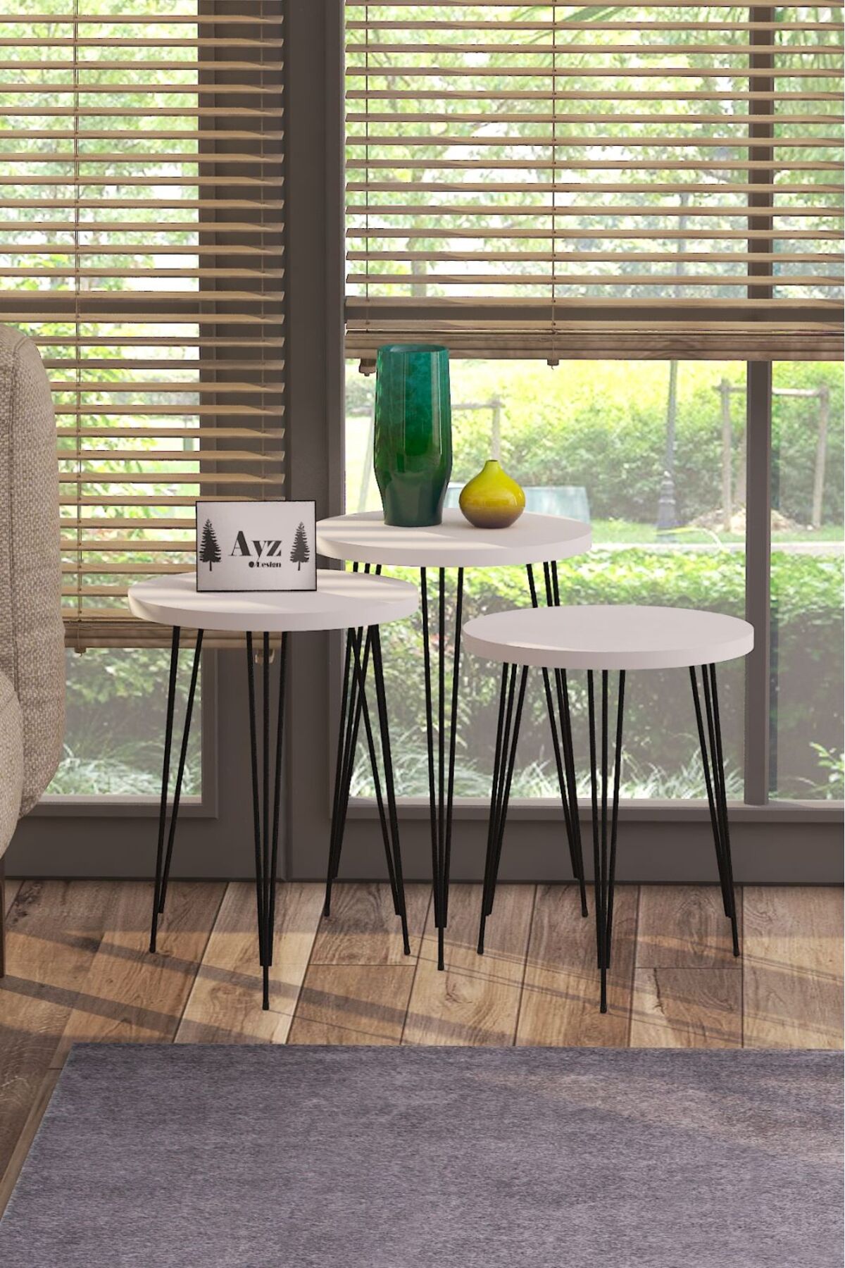 AYZ DESİGNE AYZ DESİGN BEYAZ 3'LÜ YUVARLAK ZİGON SEHPA ÇAY & SERVİS ...