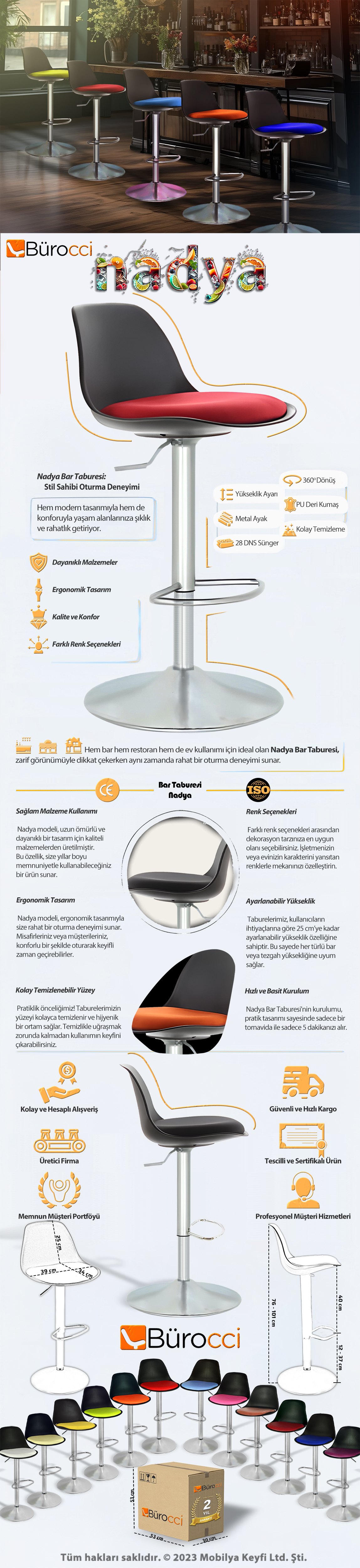 Bürocci Nadya Bar Sandalyesi - Mor Deri - Metal Ayaklı Bar Taburesi ...