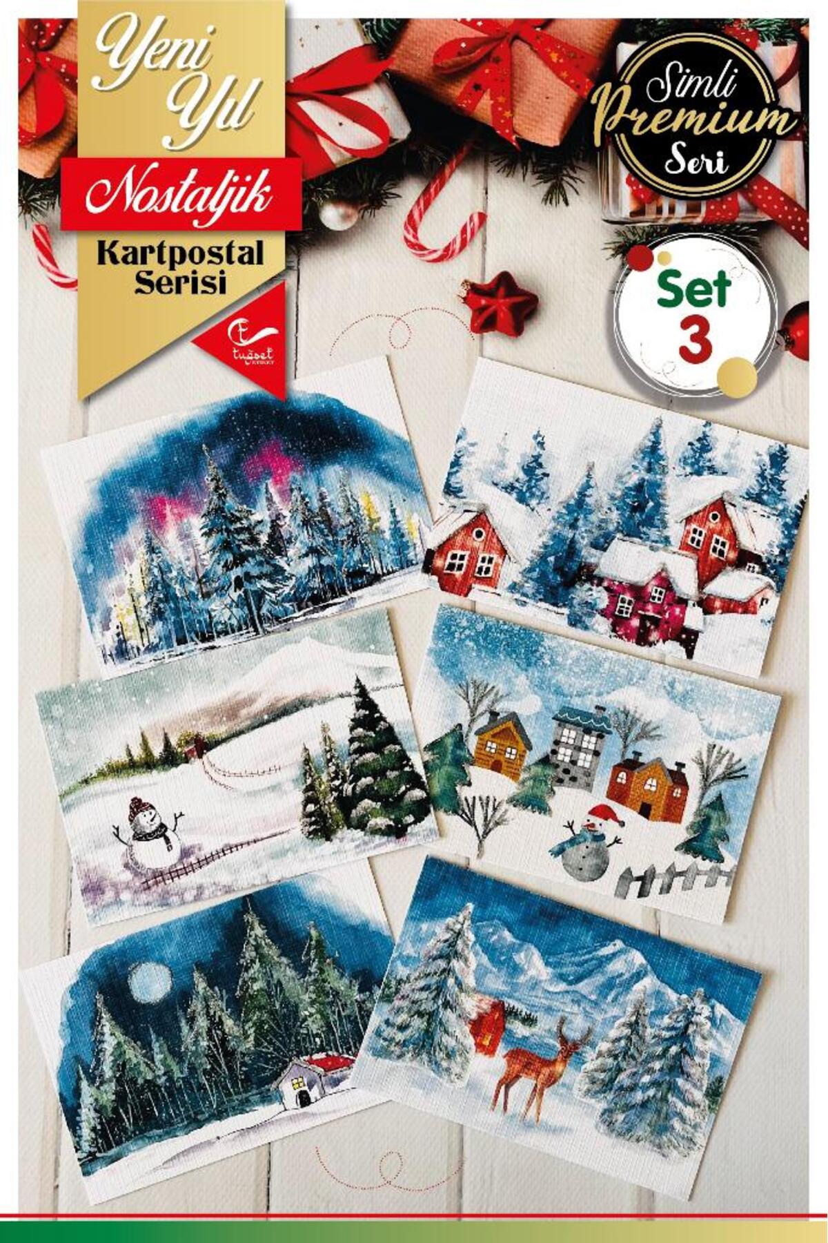 t tuğset etiket 6'lı Simli Yılbaşı Kartpostal Seti Yeni Yıl Tebrik Kartı Nostalji 3-T594 ...