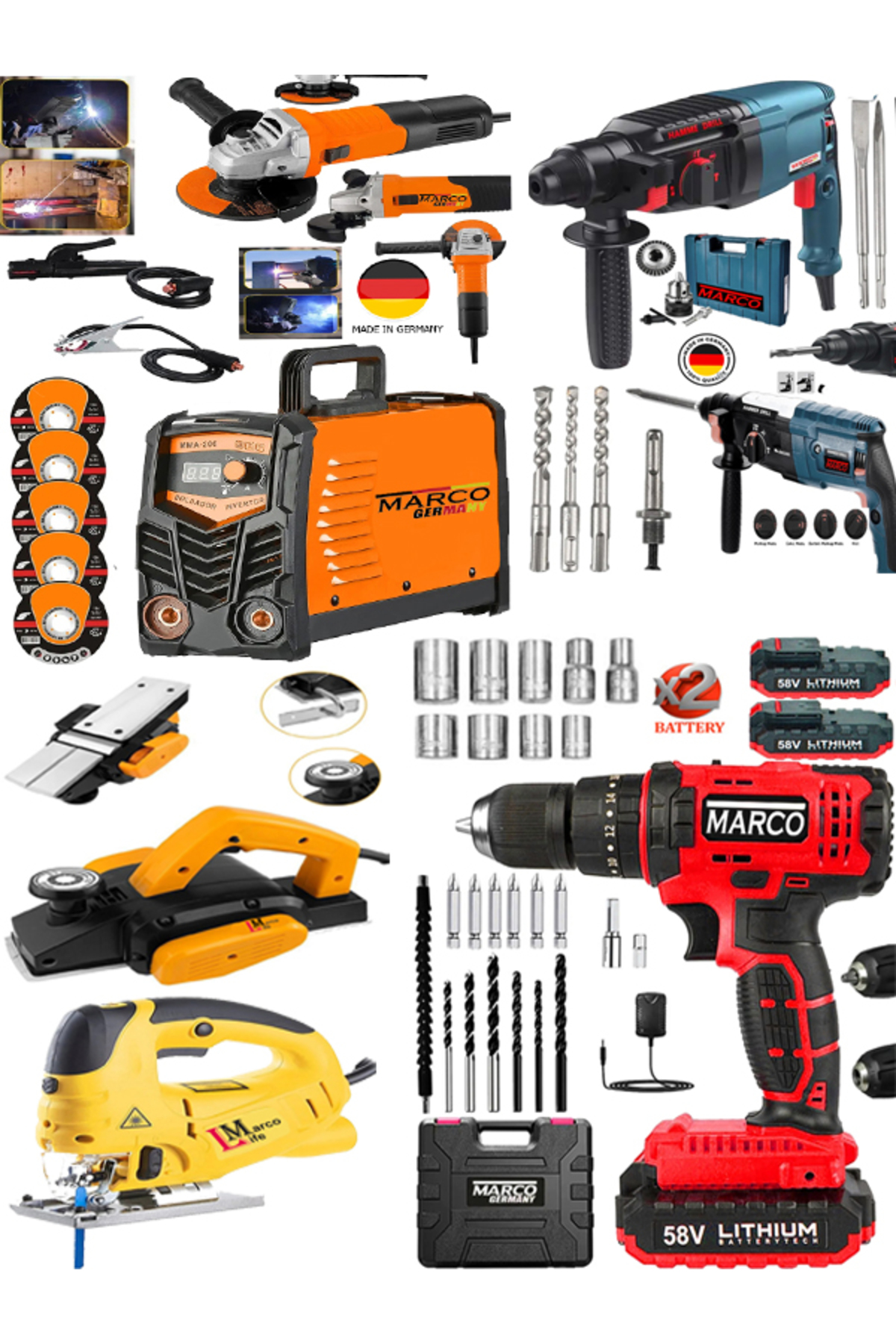 MARCO LİFE Alman 6 Lı Set Invertör Kaynak Kırıcı Delici Şarjlı Matkap ...